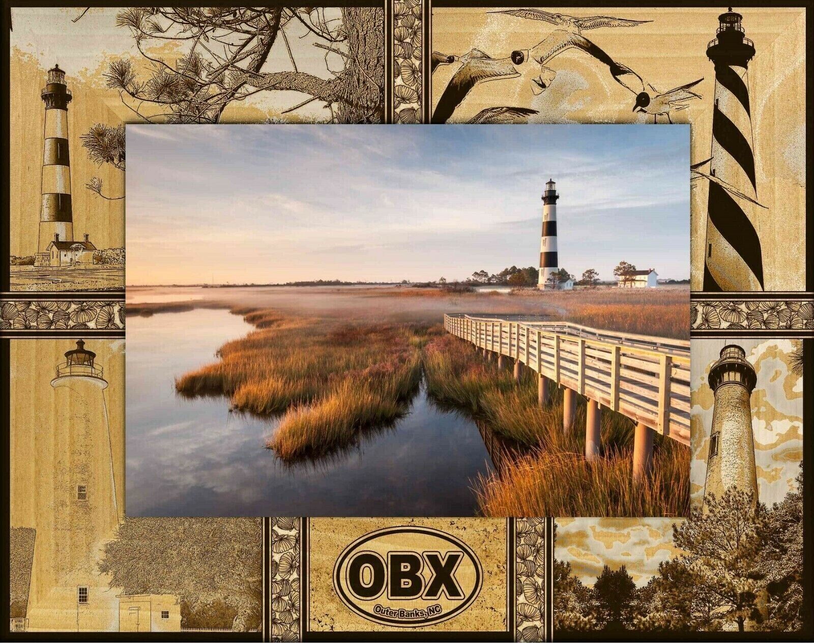 OBX Outer Banks North Carolina Montage Laser Engraved Wood Picture ...