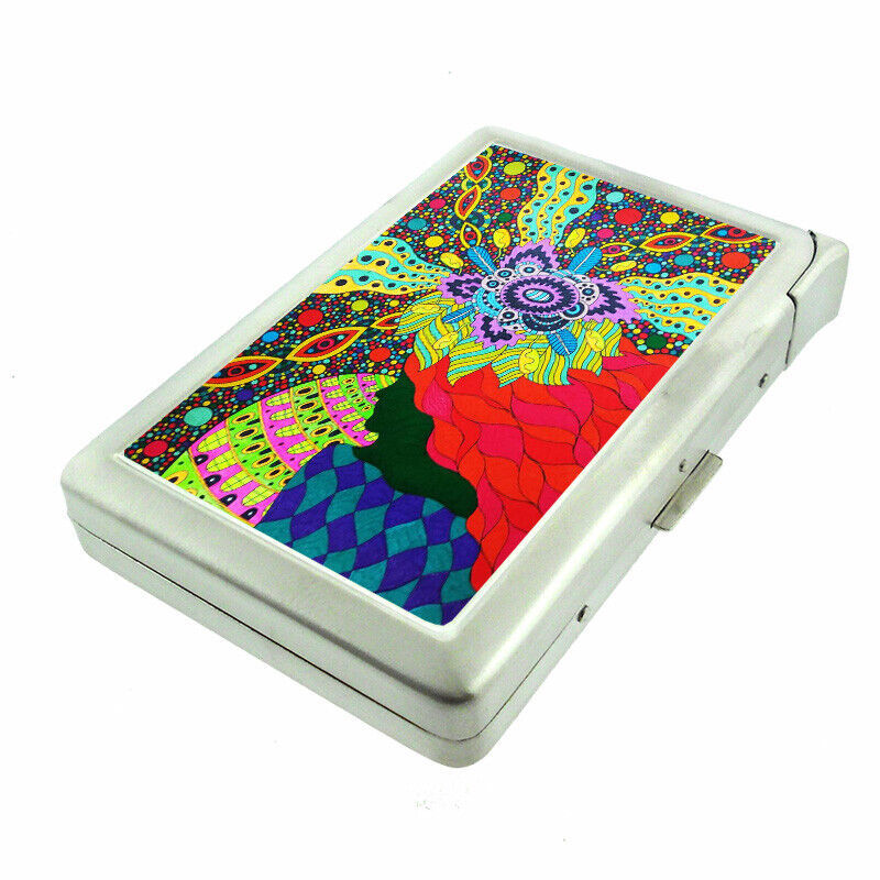 Abstract Art Em15 100's Size Cigarette Case with Built in Lighter Metal ...