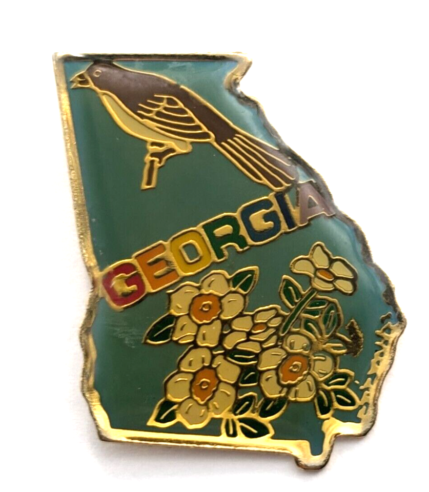 Georgia State Bird Flower Map Brown Thrasher Cherokee Rose Enamel Pin ...