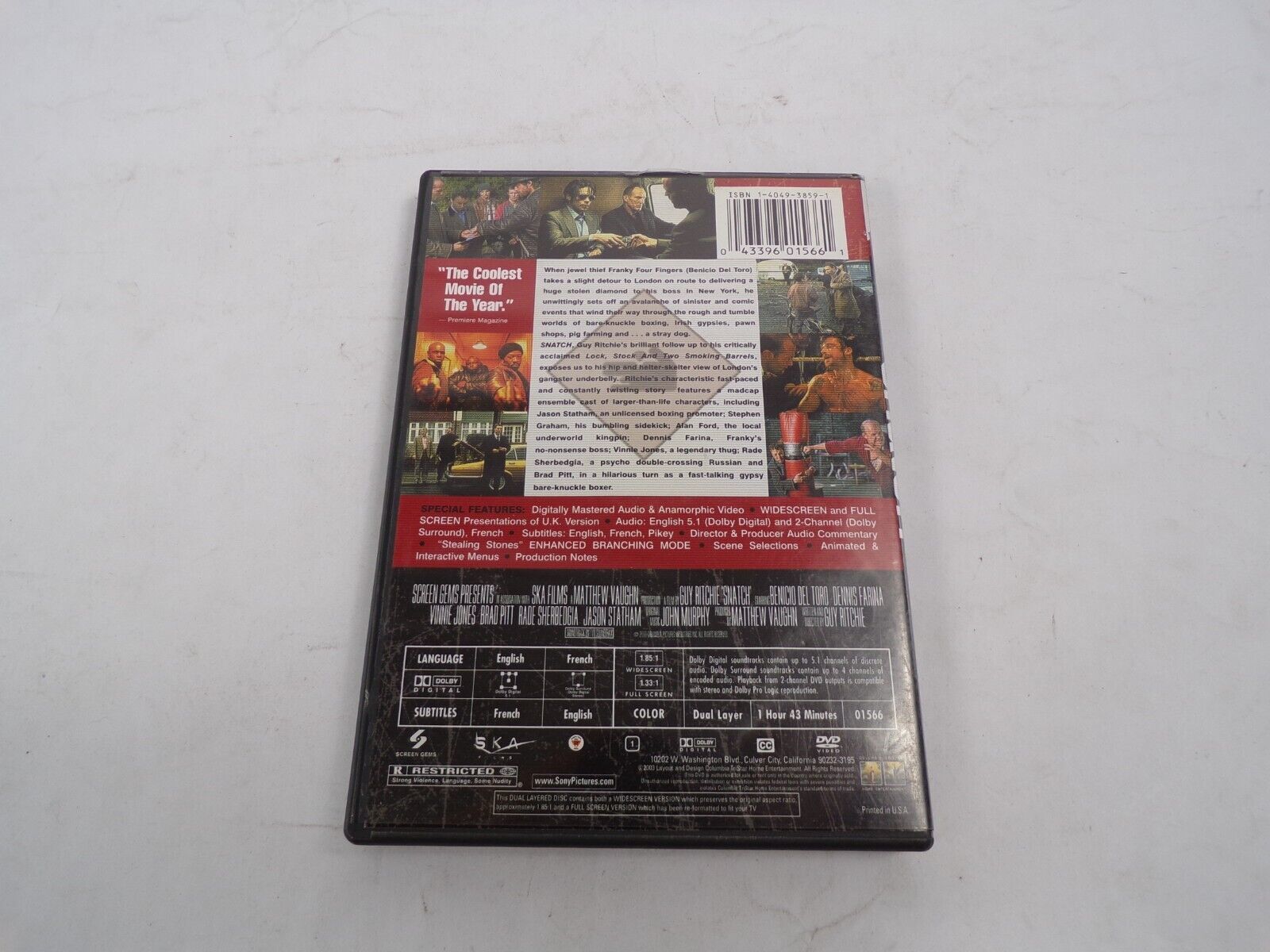 Snatch Brad Pitt Rade Sherbedgia Jason Statham Vinnie Jones Coolest DVD ...