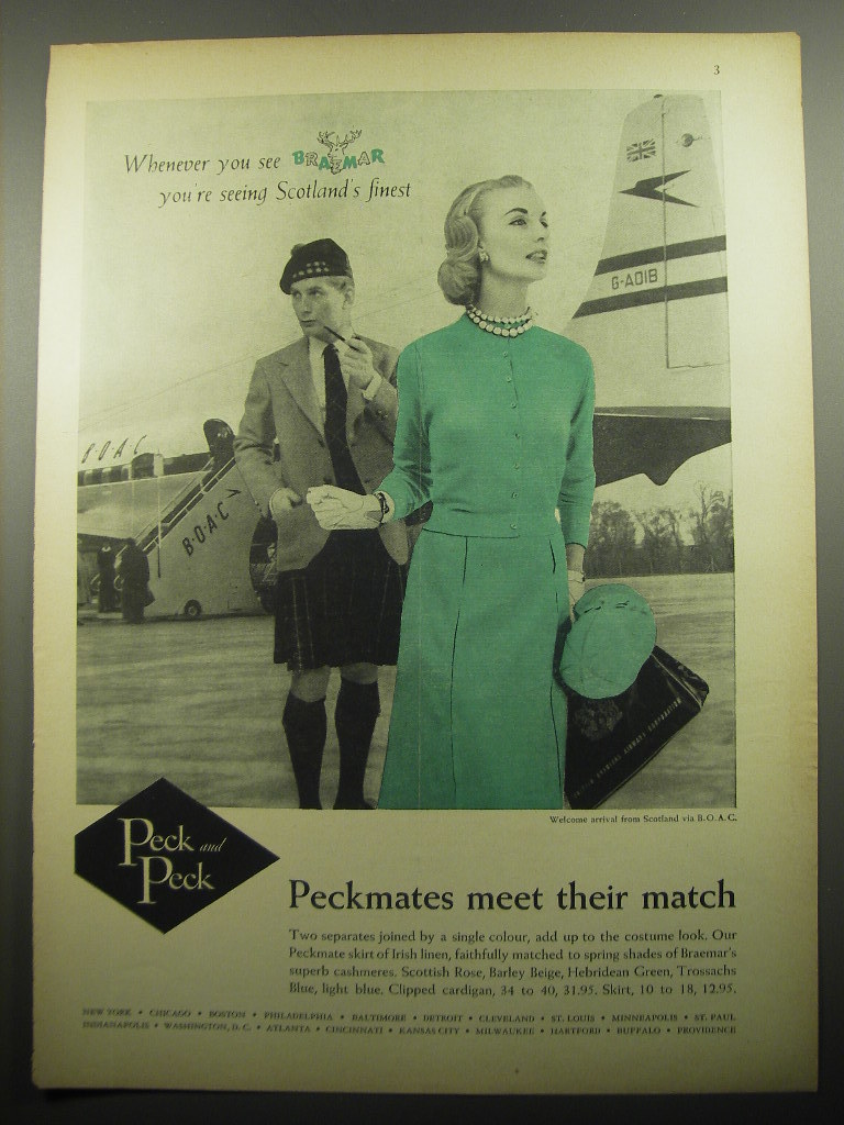 1957 Peck and Peck Peckmate Skirt and Braemar Sweaters Advertisement ...