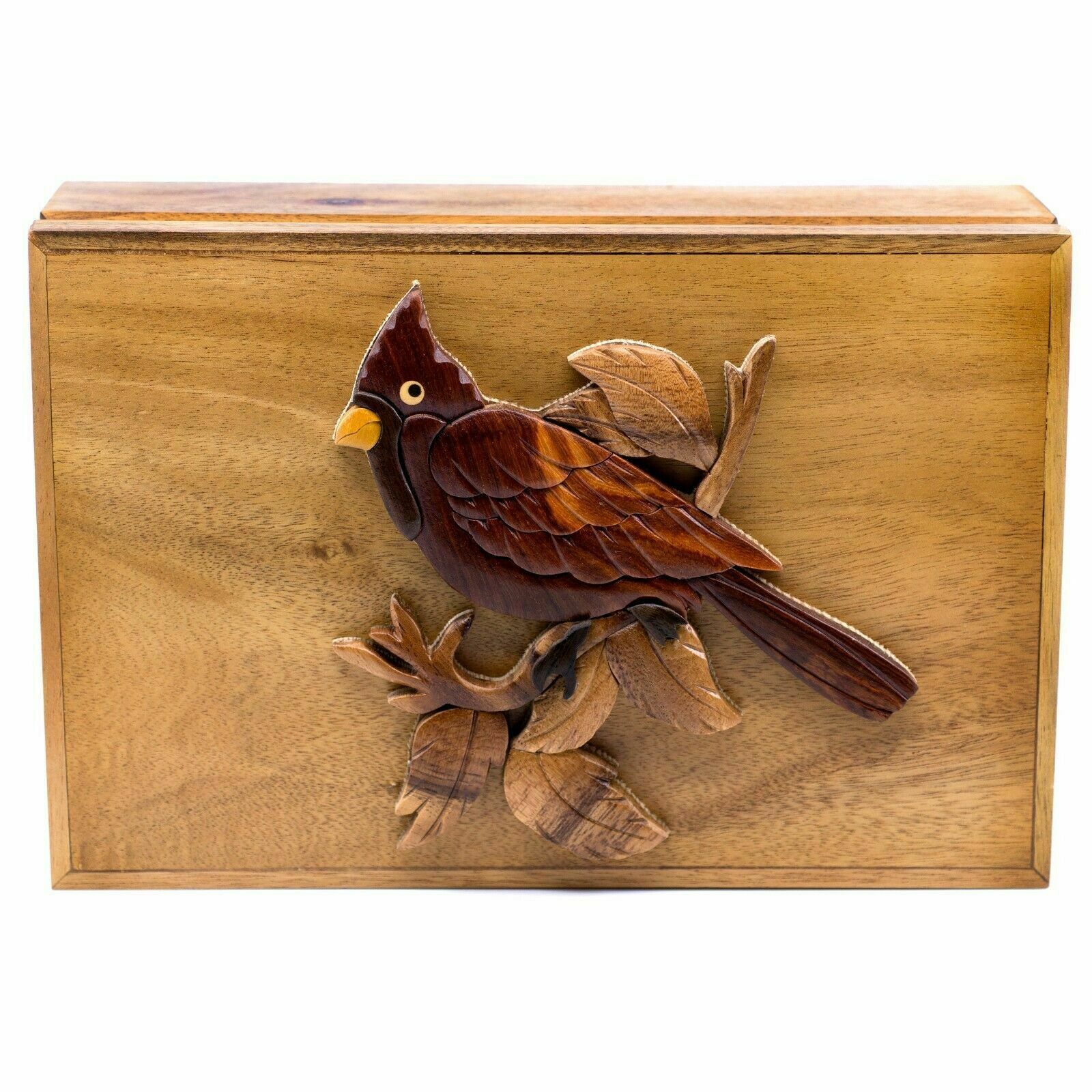 Cardinal Bird Wooden Intarsia Treasure Trinket Large Box 9" x 6 ...
