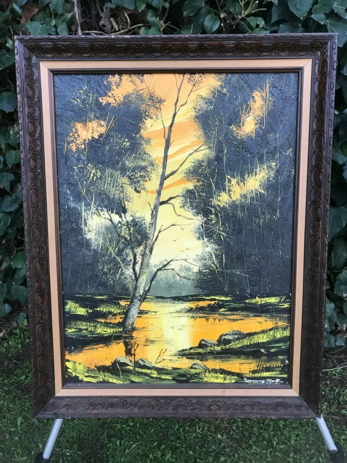 FRANCINE MARTIN Original 1970s LANDSCAPE MODERN MINIMALIST Vintage Oil ...