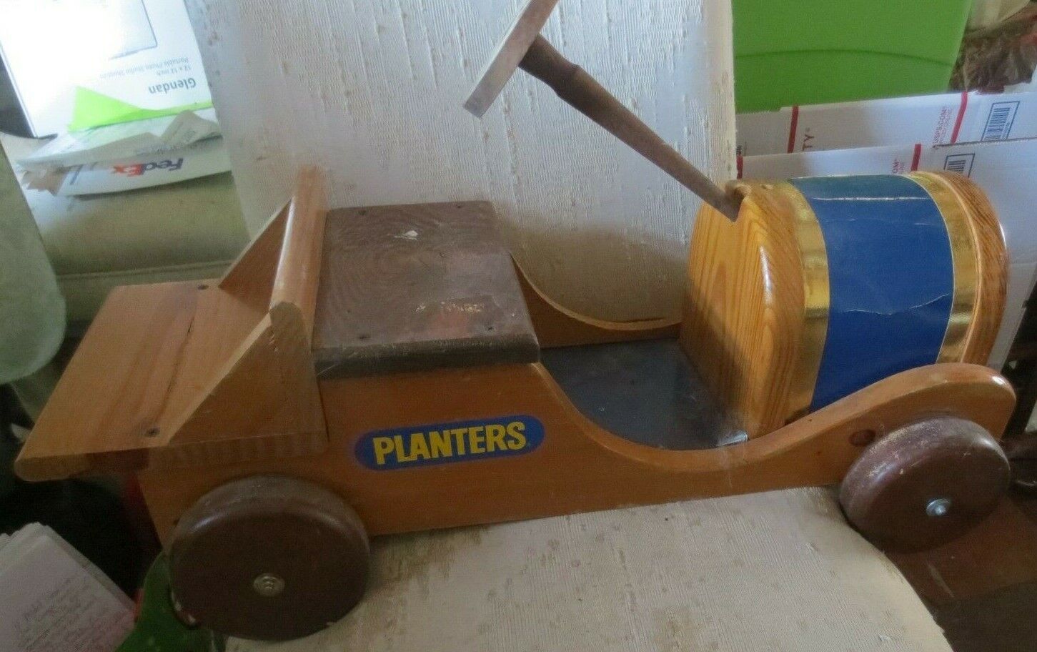 Vintage Planters Wooden Ride on Toy Roadster Store Advertising Car ...