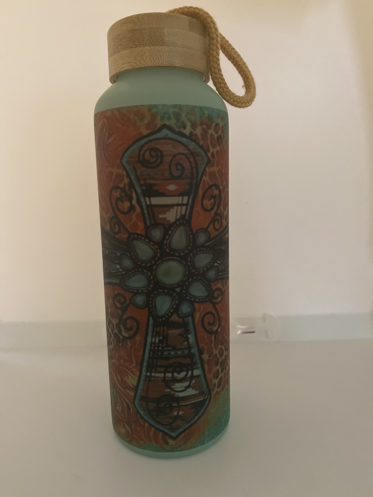 "CROSS WITH FLOWER" FROSTED GLASS TUMBLER - Other Glassware & Drinkware