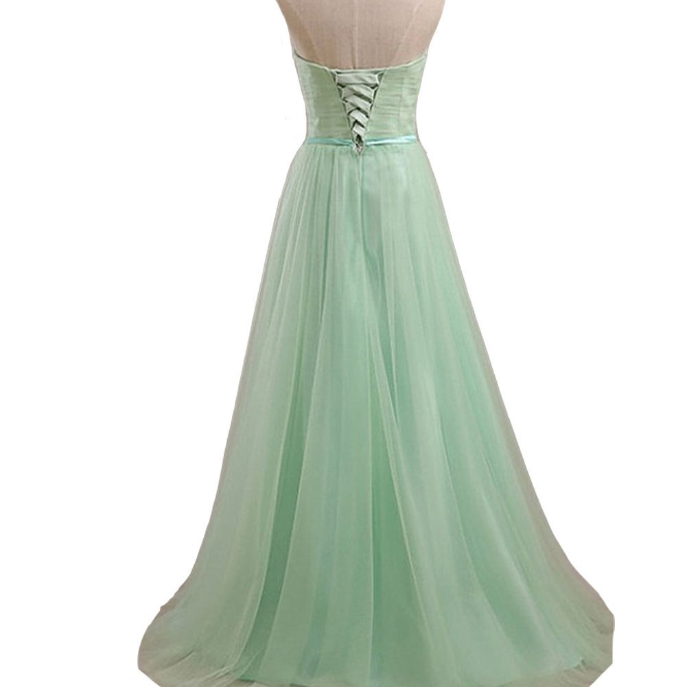 Kivary Simple Sweetheart A Line Tulle Sash Corset Formal Long Prom ...
