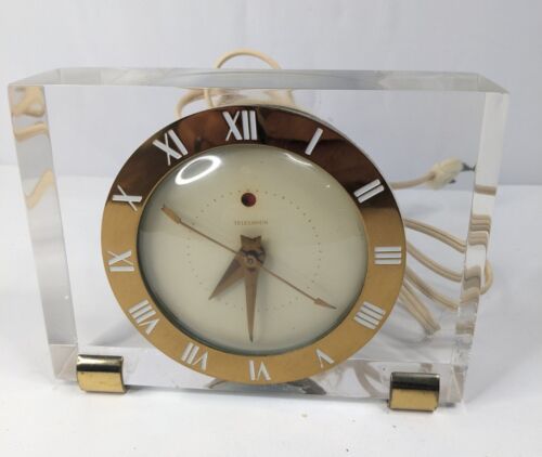 Modernist Telechron Mantle Clock Brass and Lucite Mid Century Extremely ...