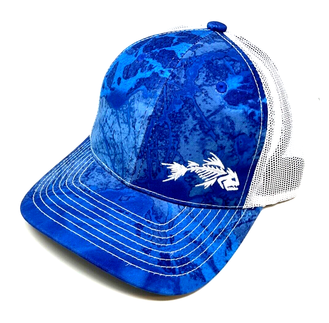 REALTREE BONEFISH FISHING BLUE WHITE CURVED BILL MESH TRUCKER SNAPBACK HAT CAP - Hats