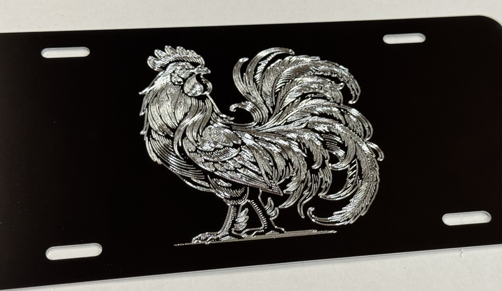 Fancy Rooster Car Tag Diamond Etched Engraved Metal Front License Plate ...