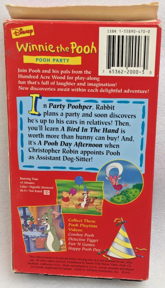 Winnie the Pooh Playtime: Pooh Party (VHS, 1994, Slipsleeve) - VHS Tapes