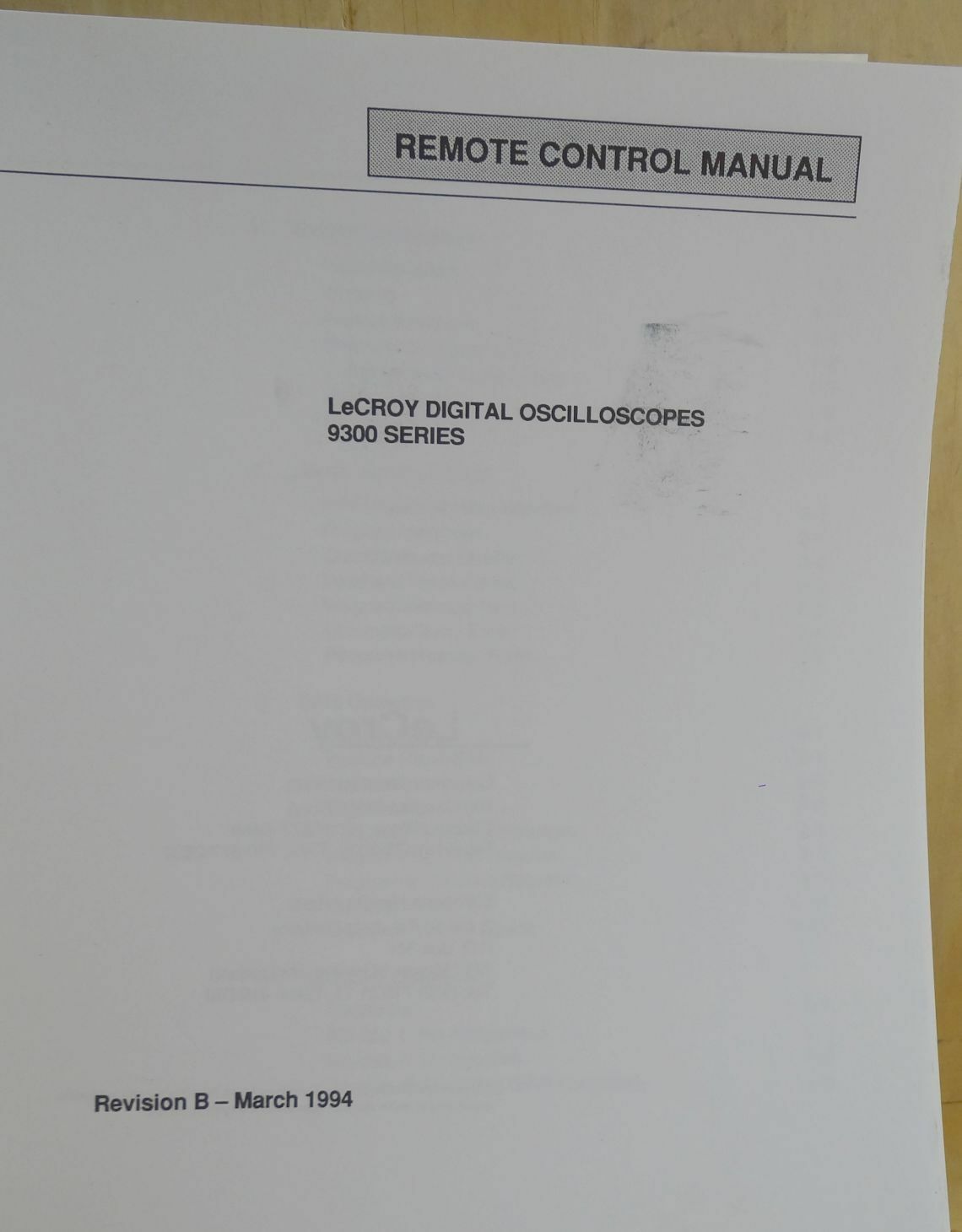 LECROY 9300 SERIES DIGITAL OSCILLOSCOPES REMOTE CONTROL MANUAL REVISION ...