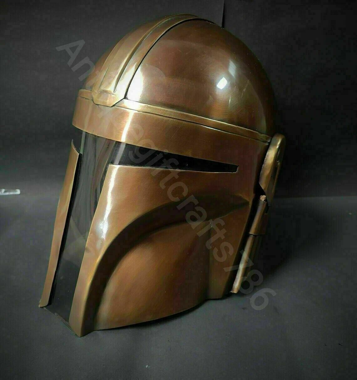 Antique Mandalorian Steel Helmet Strap Star Wars Brass Collectible ...