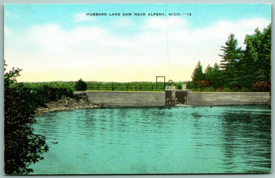 Hubbard Lake Dam Alpena Michigan MI UNP Chrome Postcard A11 ...
