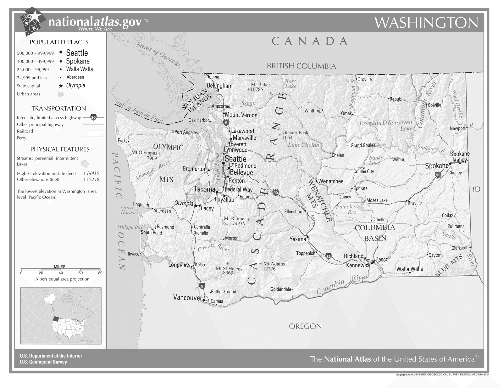 Washington State Reference (Black&White) Laminated Wall Map - Maps ...