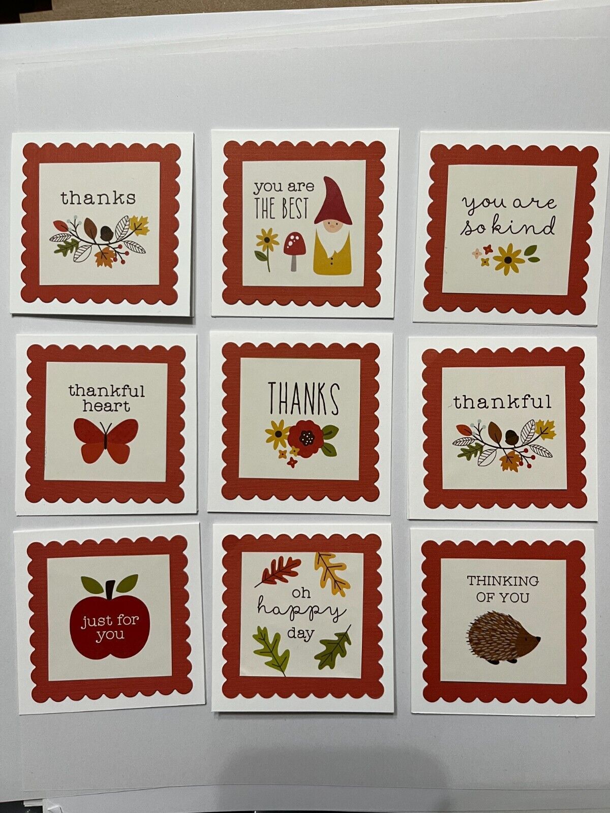 Autumn Fall Themed Mini Note Cards 3x3 - Set of 9 - Handmade with ...