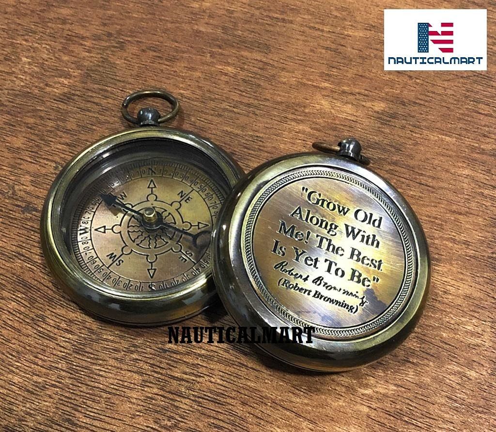 Grow Old with ME Engraved Brass Compass ON Chain Directional Magnetic ...