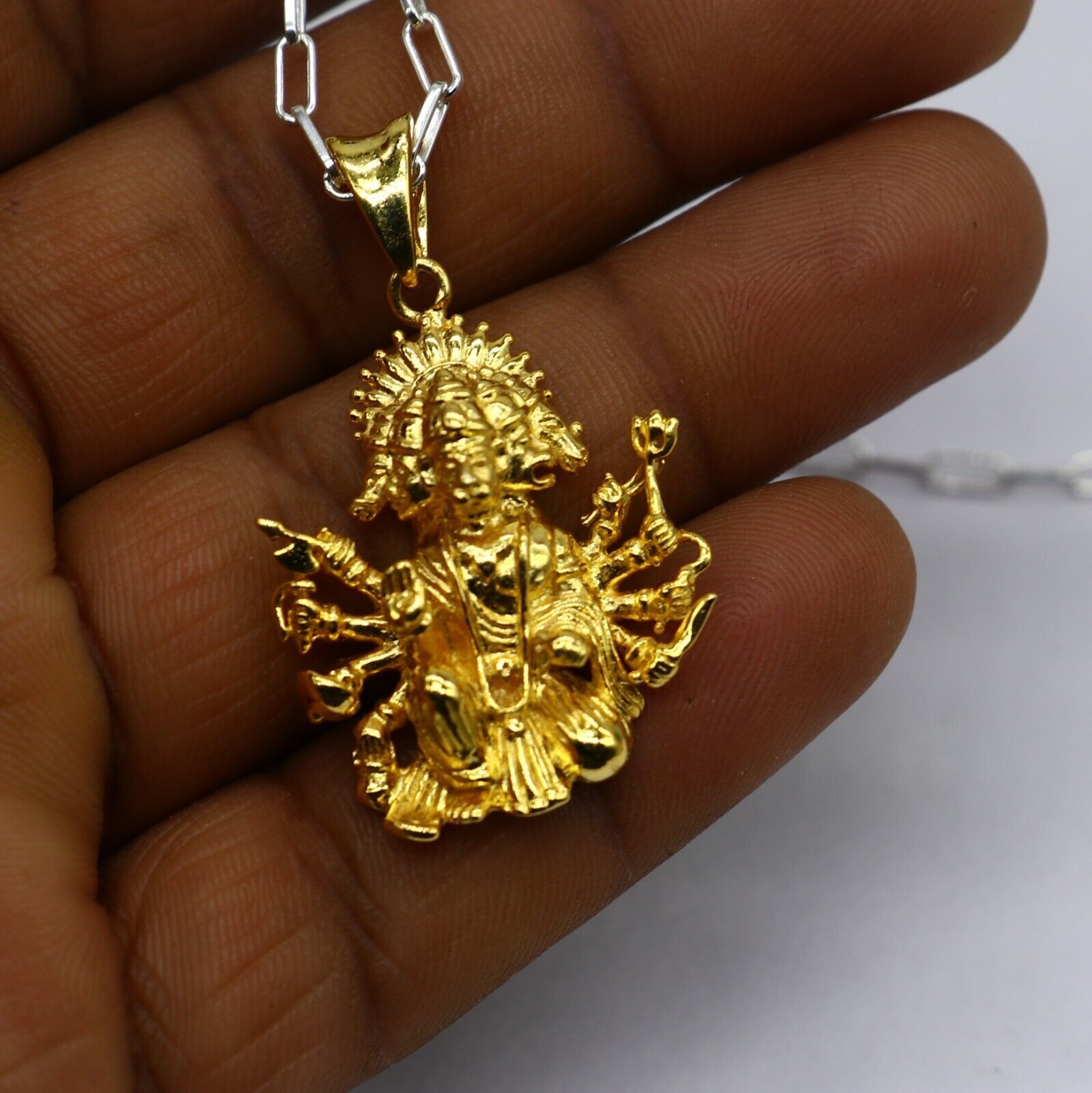 925 STERLING SILVER GOLD POLISHED LORD PANCHMUKHI HANUMAN FIVE FACE ...