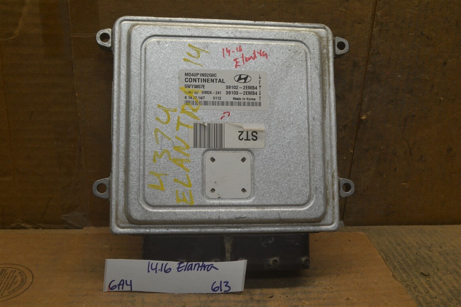 14-16 Hyundai Elantra Engine Control Unit ECU 391022EMB4 Module 613-6A4 ...