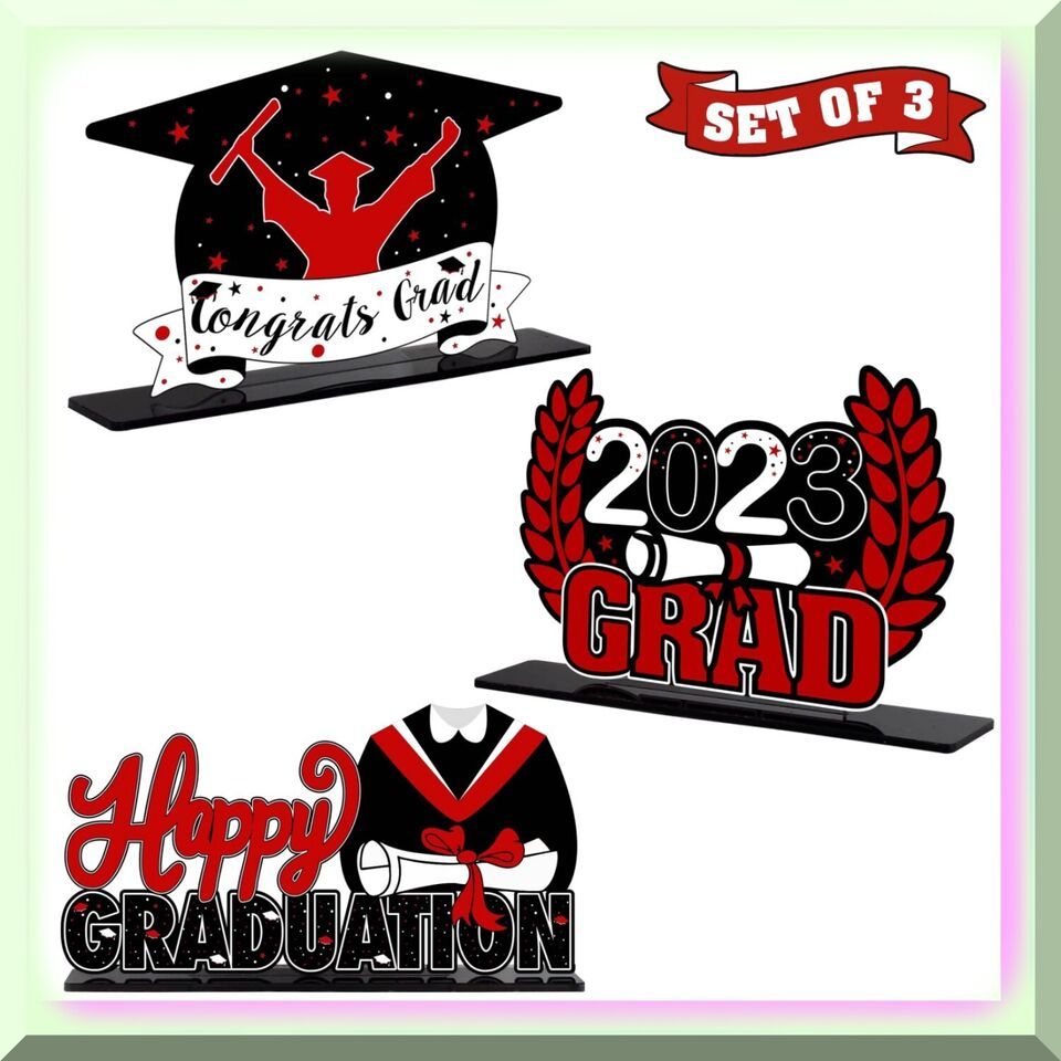 Red Acrylic Congrats Grad 2023 Table Centerpieces - Graduation Party ...