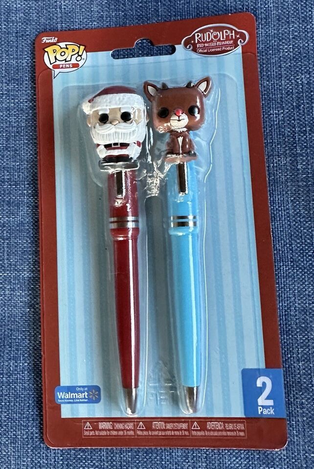 FUNKO POP PENS SET (2) RUDOLPH THE RED NOSED REINDEER & SANTA CHRISTMAS ...
