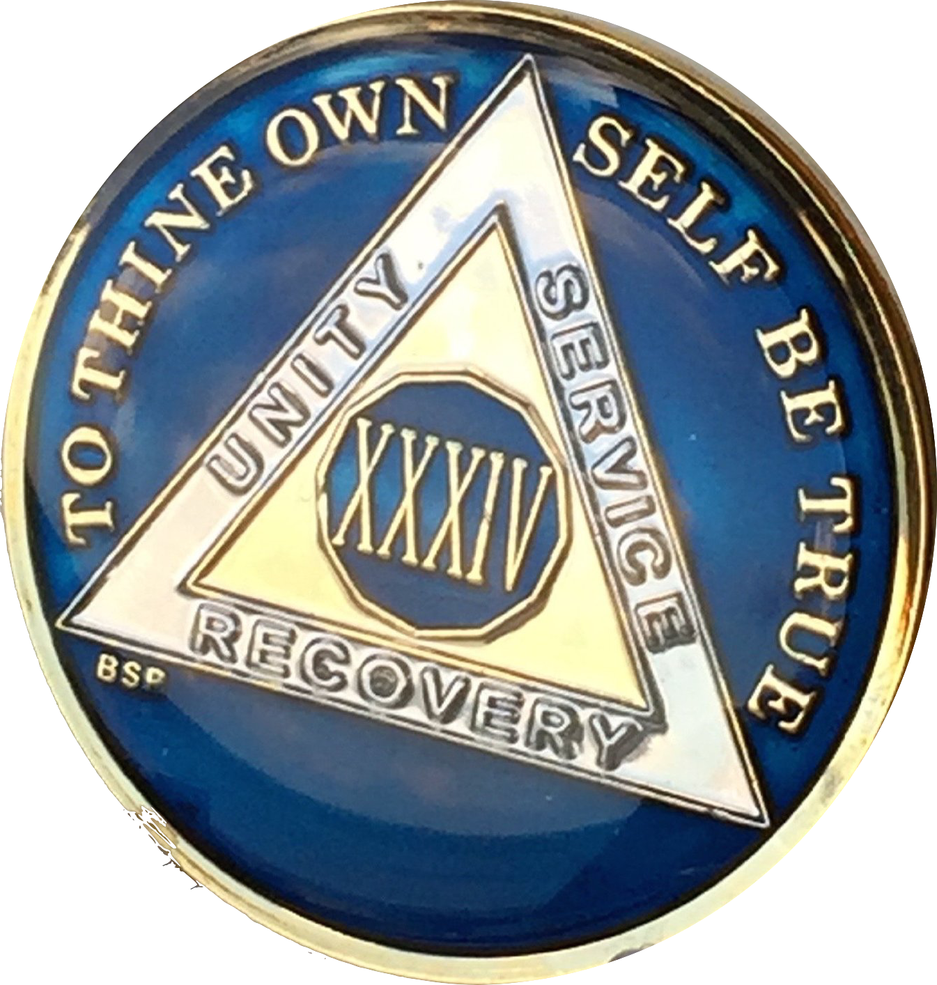 34 Year AA Medallion Metallic Midnight Blue Tri-Plate Sobriety Chip ...