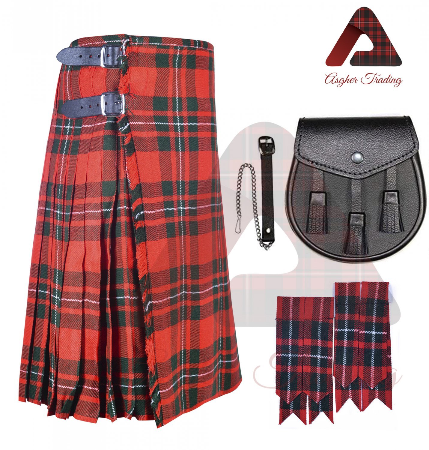 Men's Traditional Macgregor 8 Yard KILT Scottish Kilt - Sporran - Flashes - Scotland