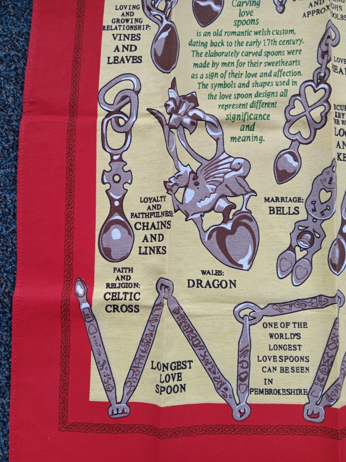 Welsh Love Spoons Tea Towel Messages of Handle Carvings Celtic Dragon ...