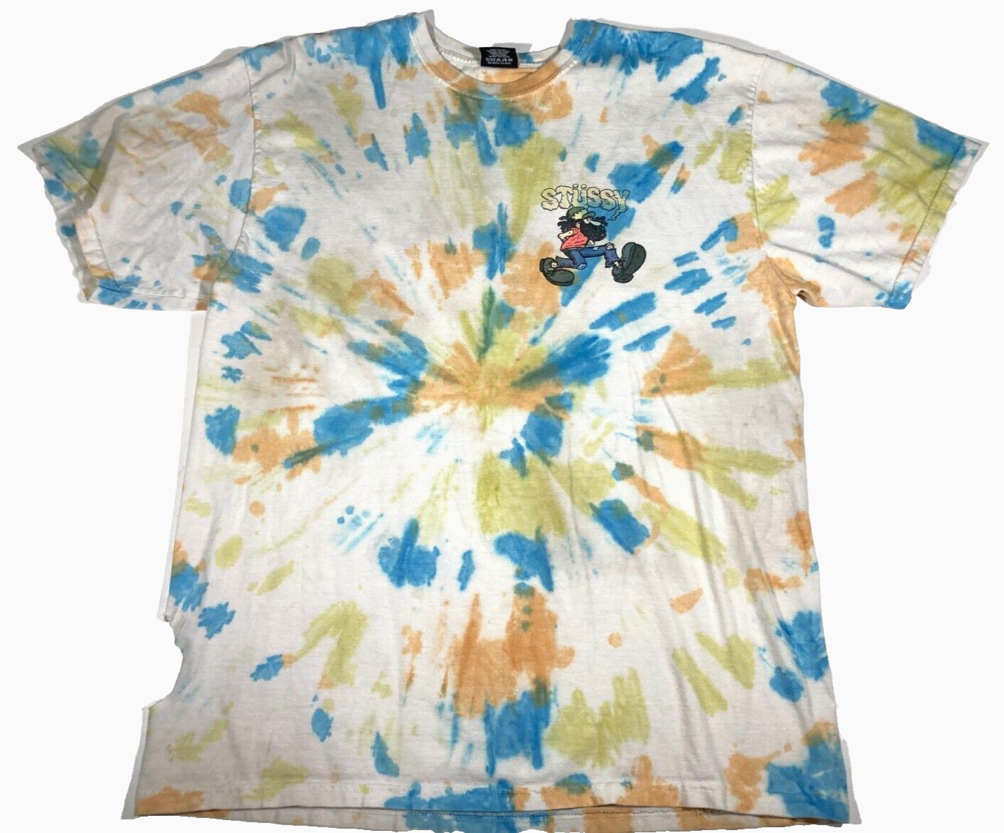 Vintage STUSSY Tie Dye T-SHIRT Reggae Character Smoking Logo Streetwear ...