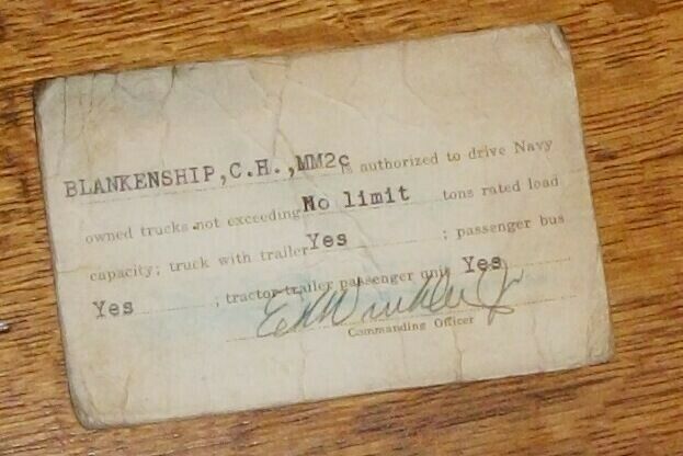 1943 14TH NAVAL DISTRICT NAVY YARD PEARL HARBOR MILITARY DRIVER LICENSE ...