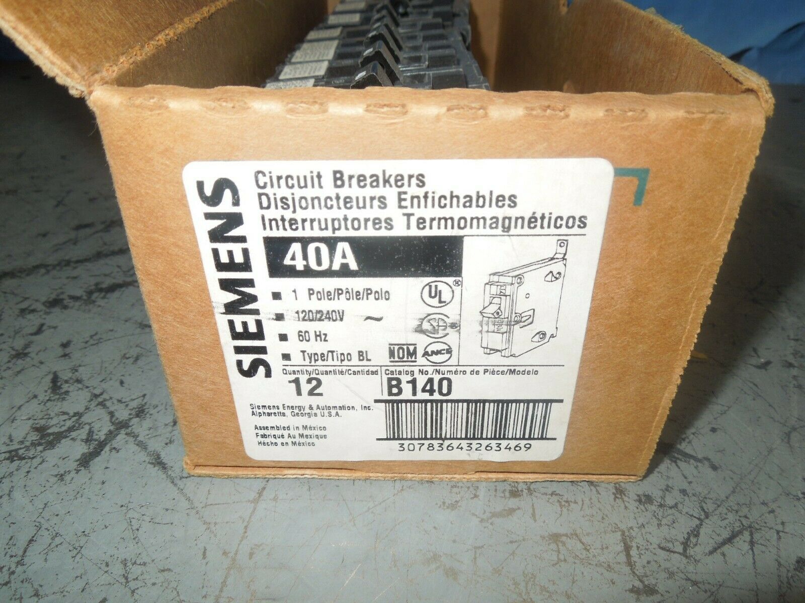 Box of 12- Siemens B140 40A 1P 120/240V Type BL Bolt On Circuit Breaker ...