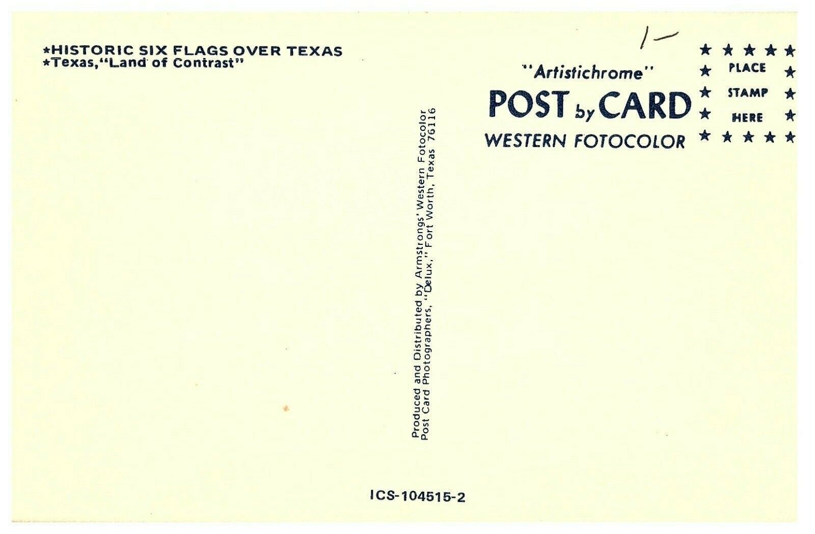 Historic Six Flags Over Texas Land of Contrast Postcard - Topographical ...