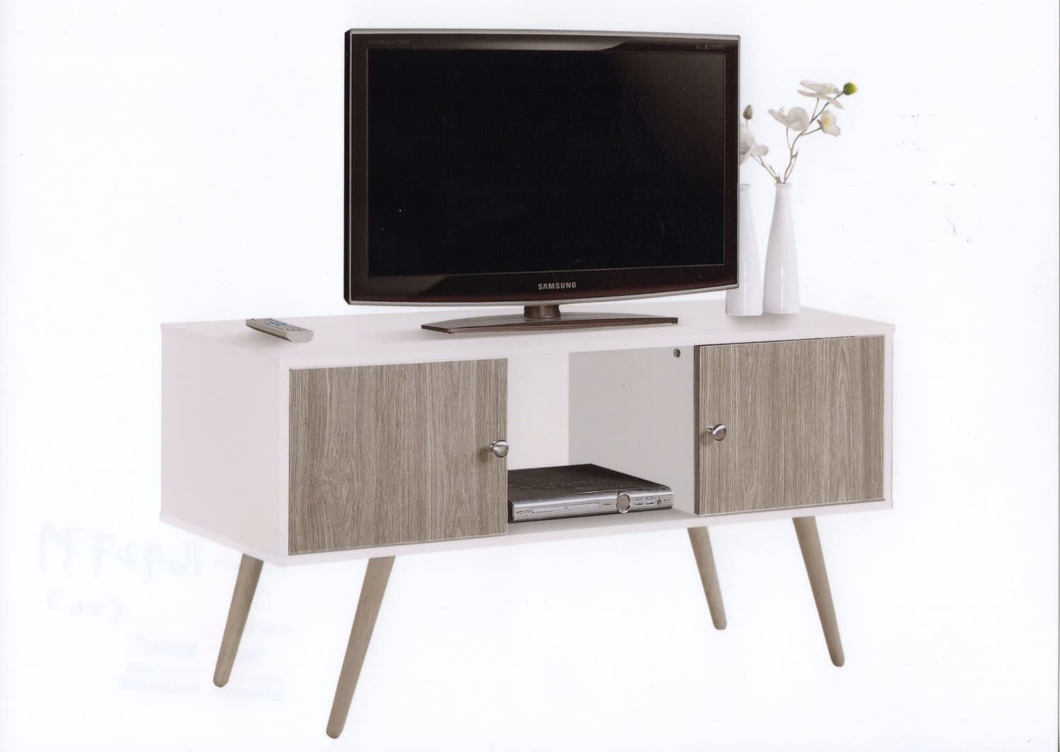 Hodedah Retro Style TV Stand with Two Storage Doors, and Solid Wood ...