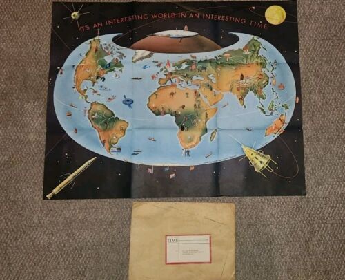 VTG Original World Map 1959 Robert M Chapin Interesting Time Envelope ...