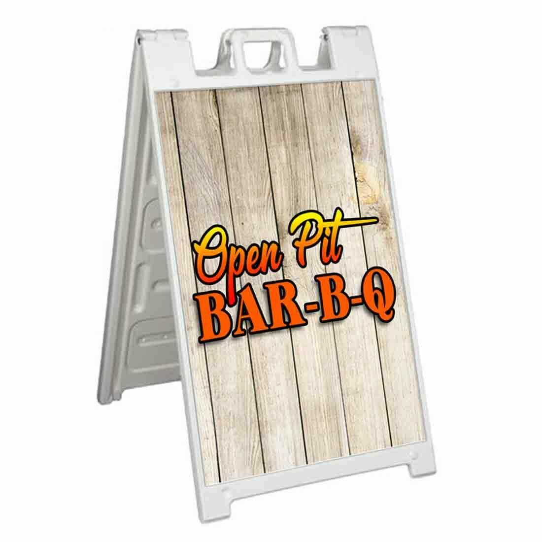 OPEN PIT BBQ Signicade 24x36 Aframe Sidewalk Sign Banner Decal BARBEQUE ...