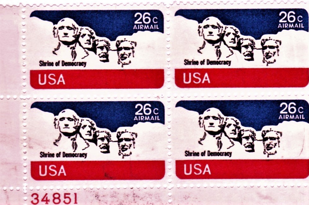 SHRINE of DEMOCRACY, U.S.A AIRMAIL Plate Block of 4 US Postage Stamps ...