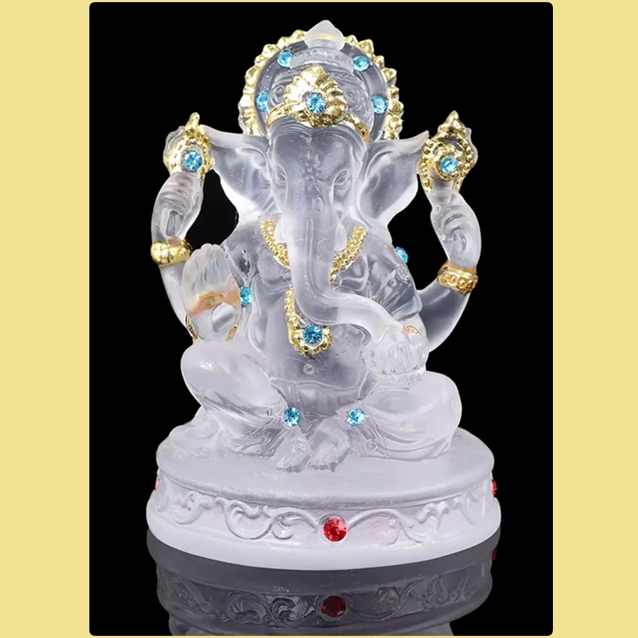 GANESH STATUE CLEAR GLAZE CRYSTAL-Bejeweled Resin Stone-4.5 in Figurine ...