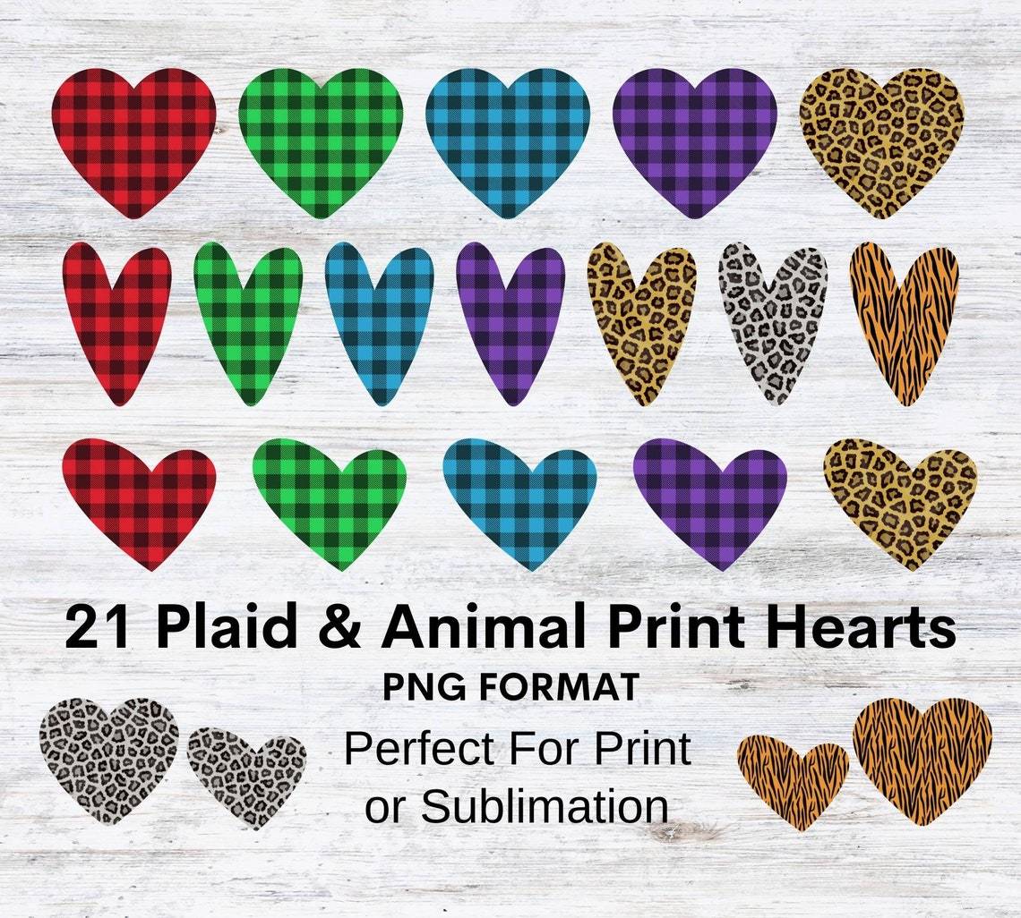 Plaid & Animal Print Love Heart Clipart, Leopard Print Hearts | 21 PNG ...