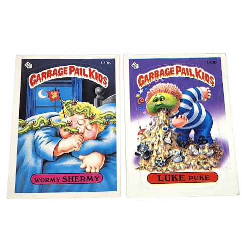 VINTAGE 1980's GARBAGE PAIL KIDS STICKER CARD 170b 173b WORMY SHERMY ...