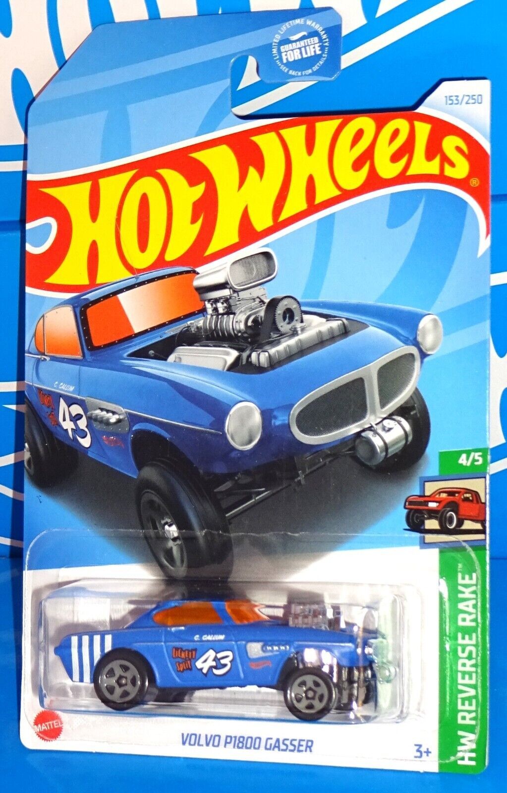 Hot Wheels 2024 HW Reverse Rake Series #153 Volvo P1800 Gasser Blue w ...