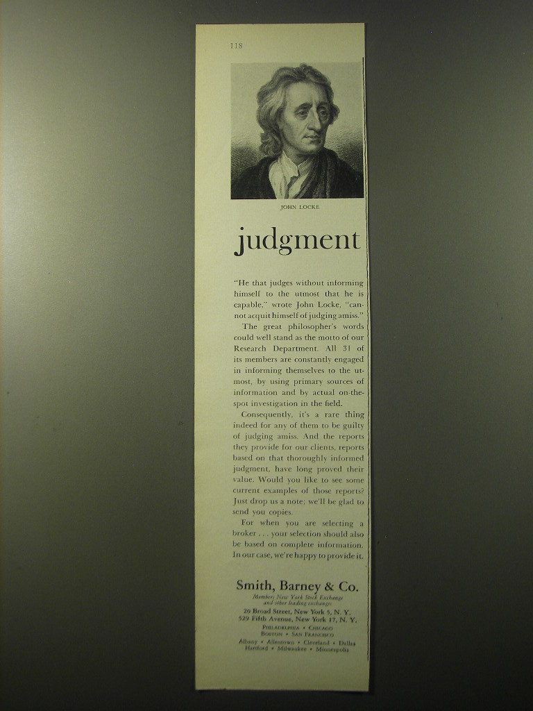 1960 Smith, Barney & Co. Advertisement - John Locke judgment - 1980-89