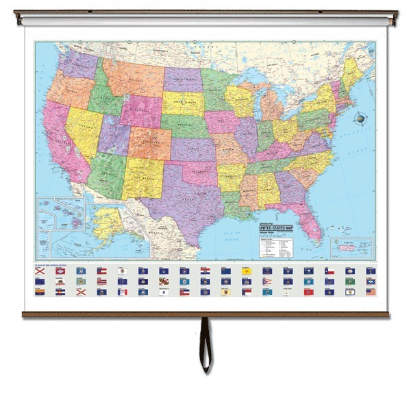 US Advanced Political Wall Map on Roller w/ Backboard - Maps & Atlases