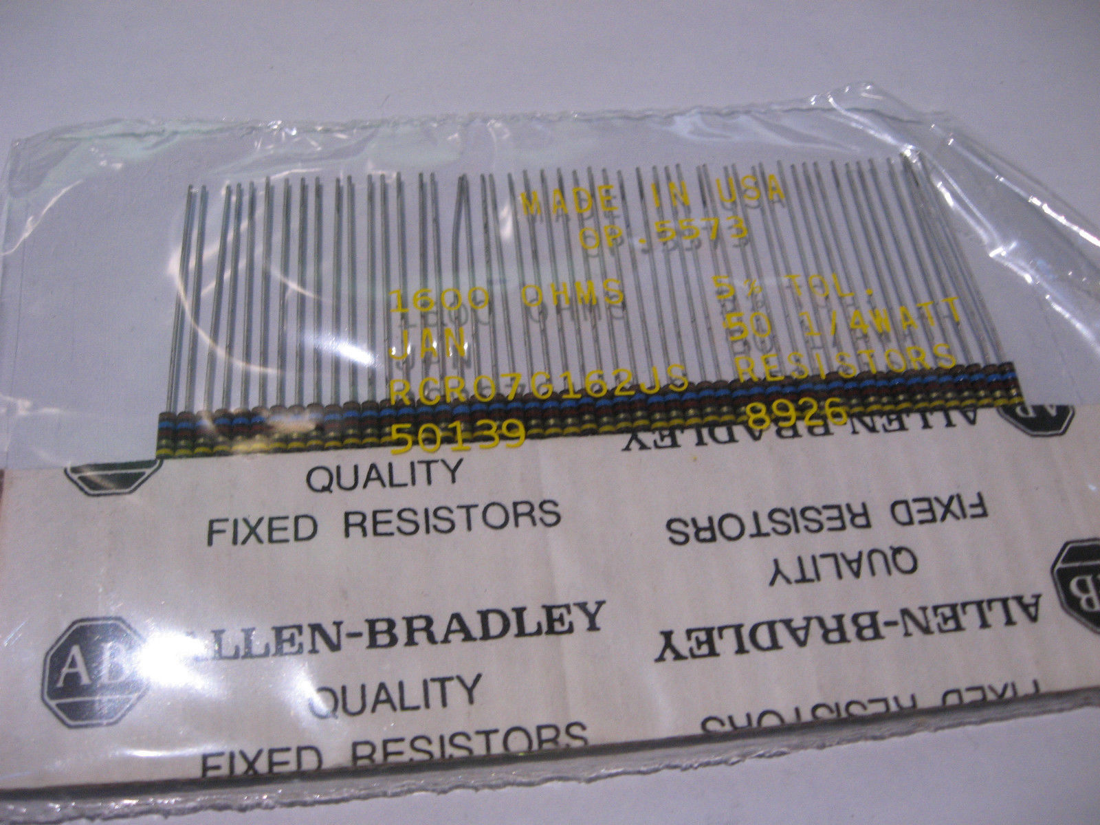 50 Pack Allen-Bradley Resistor 1600 Ohm 1/4W 5% RCR07G162JS Carbon ...