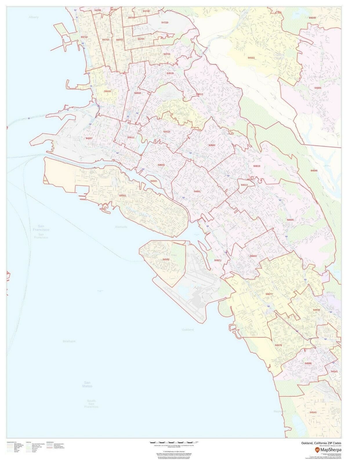 Oakland, California ZIP Codes Laminated Wall Map (MSH) - Maps & Atlases