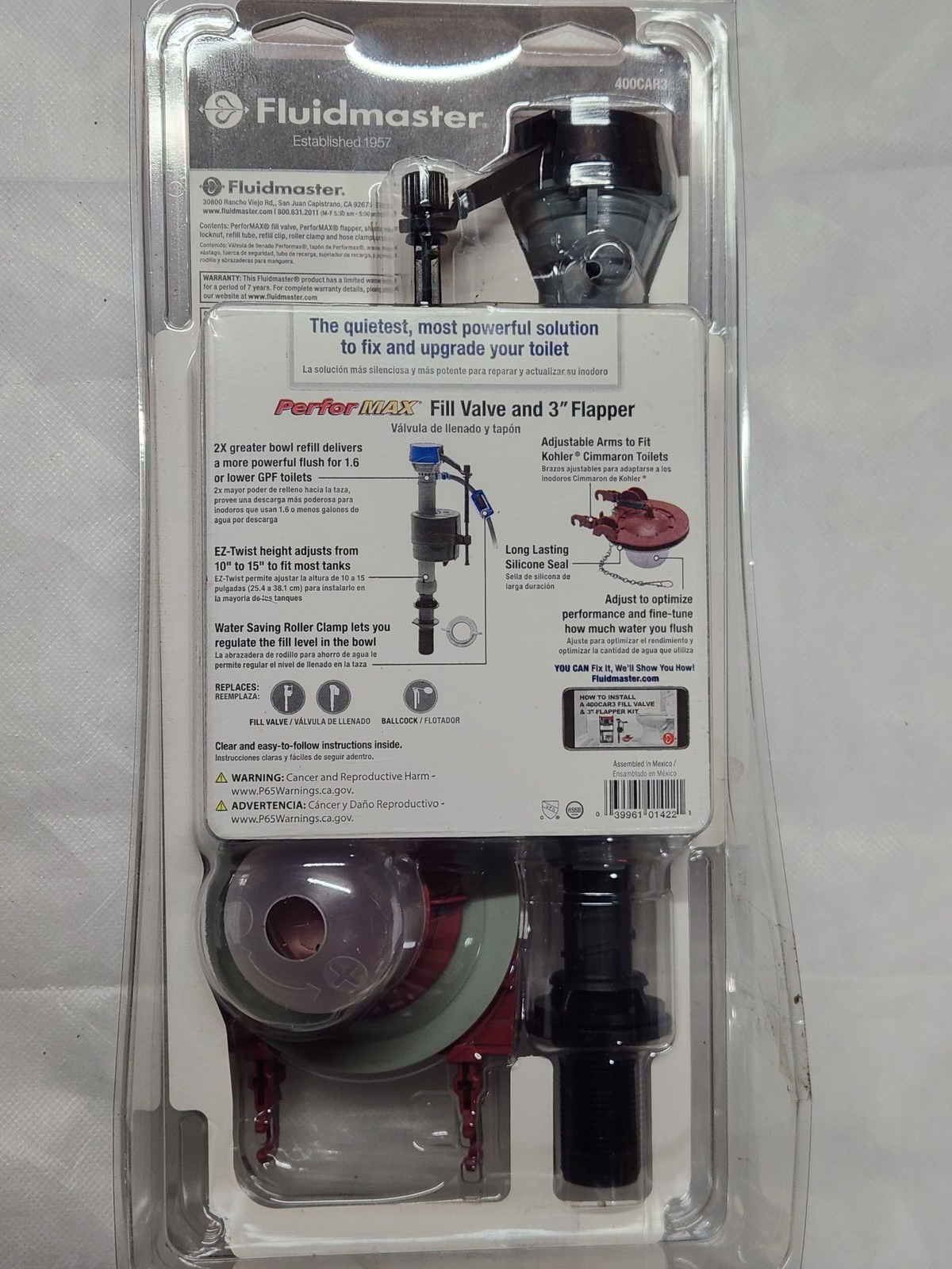 Fluidmaster 400CAR3 PerforMAX Adjustable Toilet Fill Valve & Flapper ...