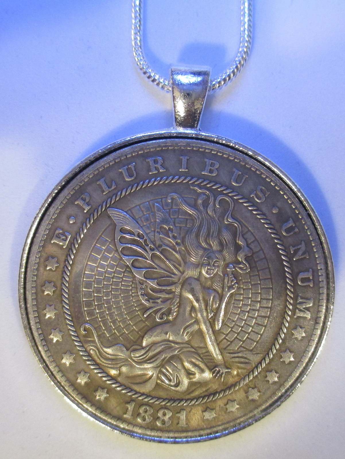 Sexy Naked Fairy Girl Silver Art Round Coin Pendant 24 inches Silver ...