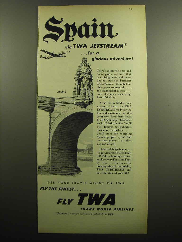 1958 TWA Trans World Airlines Advertisement - Spain via TWA Jetstream ...
