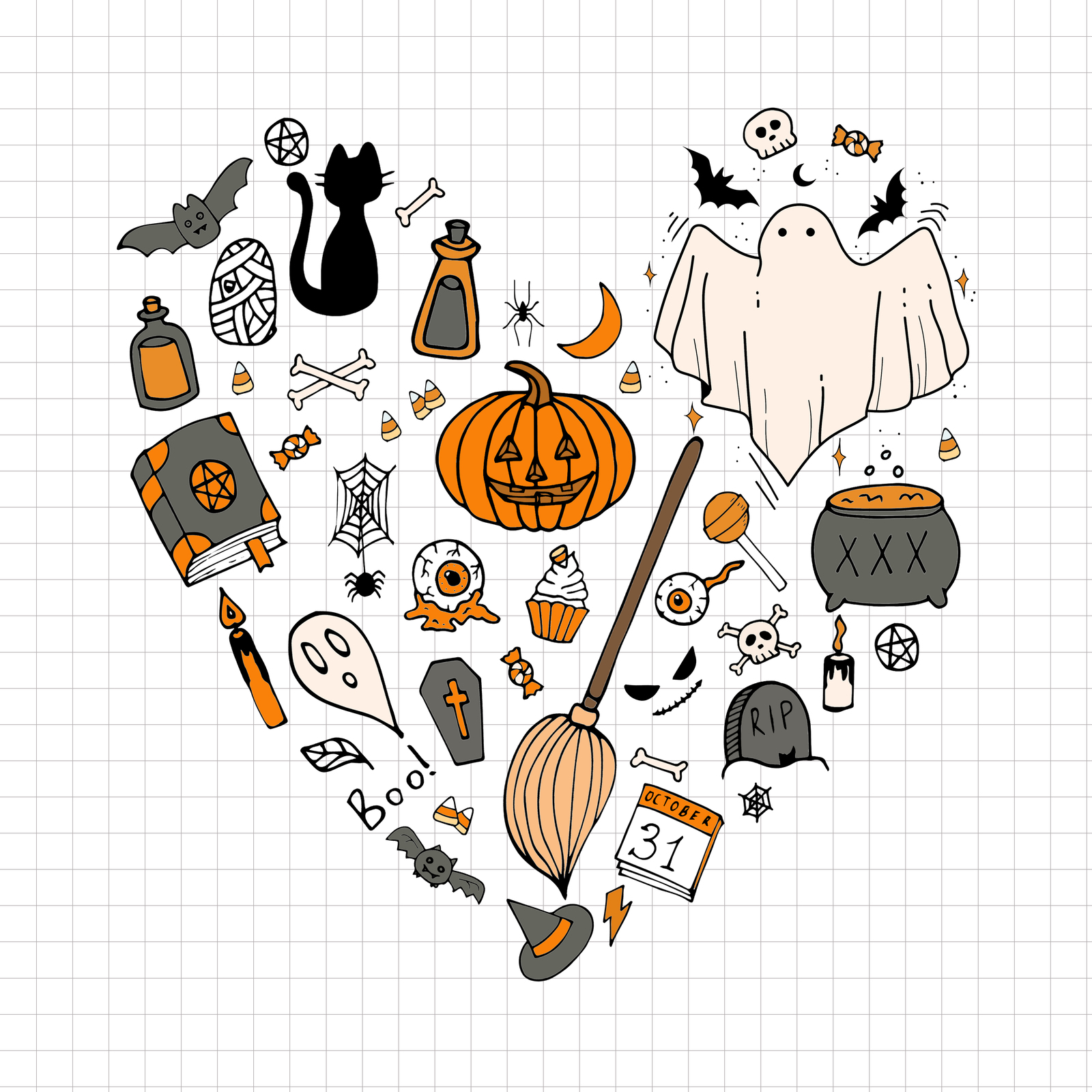 Halloween Heart PNG, Cute Hand Drawn and 50 similar items