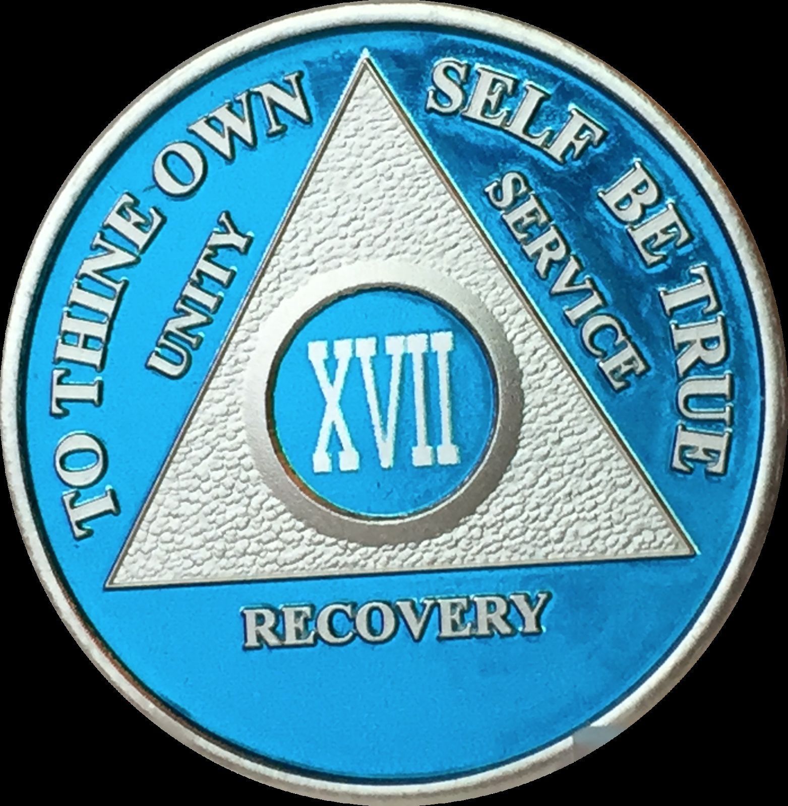 Blue Silver Plated 17 Year AA Chip Alcoholics Anonymous Medallion Coin ...