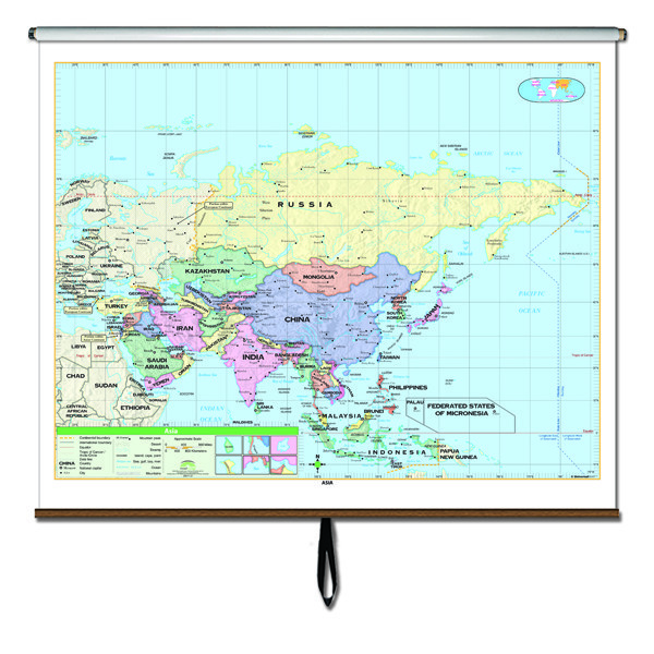 Asia Essential Classroom Wall Map on Roller - Maps & Atlases