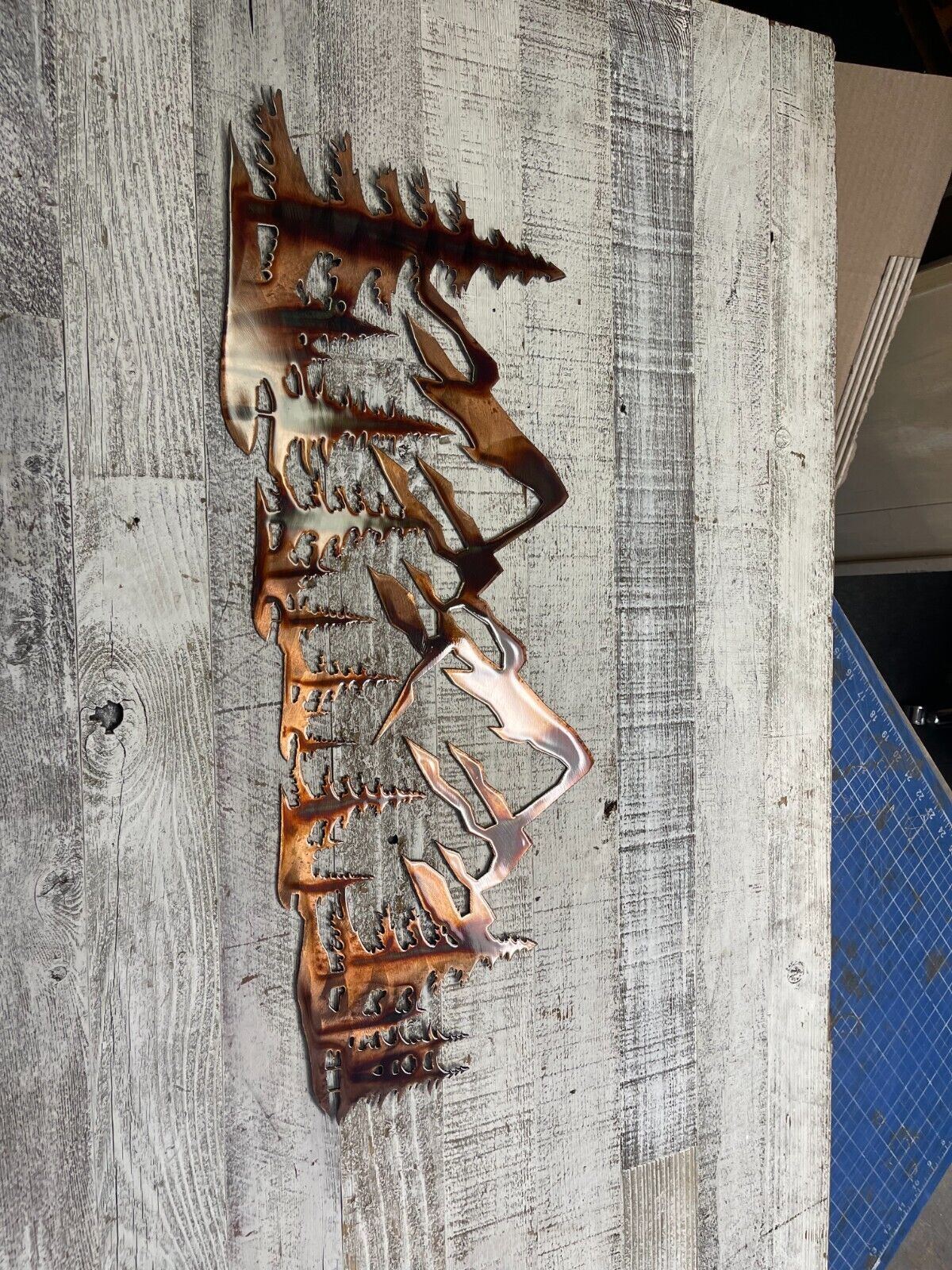 Tree & Mountain Scene - Metal Wall Art - Copper 47" x 19 3/4 ...